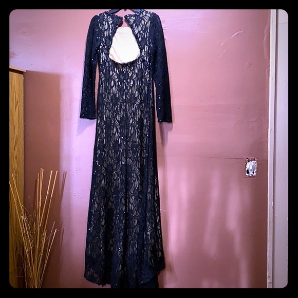 Night Way Collections | Dresses | Nightway Black Lace Sequin Dress ...